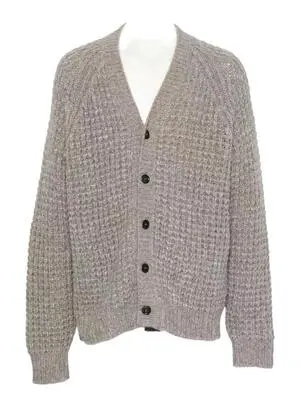 ROBERTO COLLINA V-neck Waffle Knit Cardigan - Grey