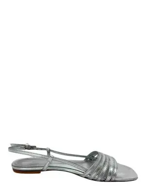 REFORMATION Millie Lattice Leather Sandals - Silver
