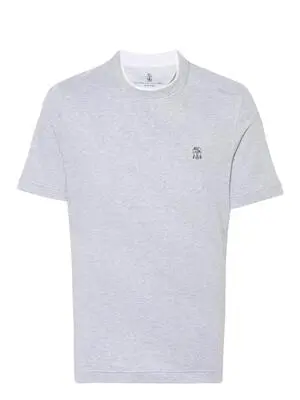 Brunello Cucinelli Logo-embroidered T-shirt - Grey