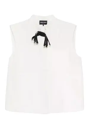 Giorgio Armani Sleeveless High Neck Bow Detail Shirt - Neutrals