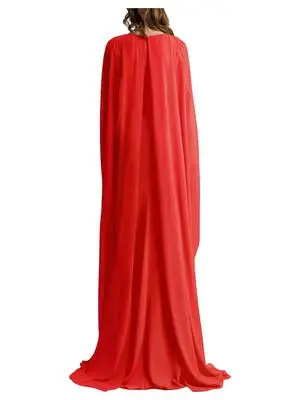 GEMY MAALOUF Gemy Maalouf Red V-Neck Cape Overlay Dress Red
