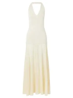 ST. AGNI Circle Mesh And Crepe Halterneck Maxi Dress - Neutrals