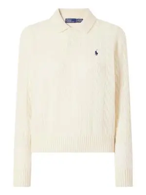 Polo Ralph Lauren Cable-knit Wool And Cashmere-blend Polo Sweater - Neutrals