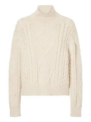 NILI LOTAN Kimmy" Cable Knit Cotton And Cashmere Blend Turtleneck Sweater - Neutrals