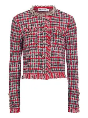 SELF-PORTRAIT Checked Knit Jacket - Red