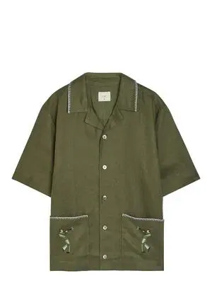 CHE Trompette Embroidered Linen Shirt - Olive