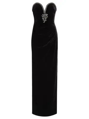 SELF-PORTRAIT Embellished Strapless Velvet Gown - Black