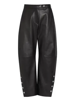 Sportmax Barrel-leg Leather Trousers With Crystal Embellishment - Black