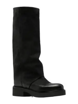 METISSE Fold-over Leather Boots - Black