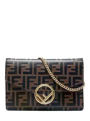 Fendi Zucca Embossed Leather F Is Envelope Wallet On Chain Crossbody Bag - Brown