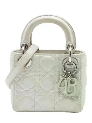 Dior Christian Dior Micro Lambskin Cannage Lady Dior Satchel Silver