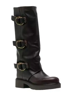 METISSE Buckled Leather Boots - Brown