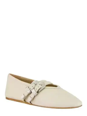 Le Monde Beryl Le Monde Beryl Claudia Buckled Leather Ballet Flats Neutrals