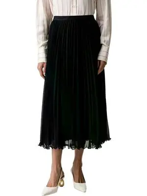 JOOP! Pleated Midi Skirt With Logo Jacquard Waistband - Blue