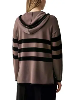 Joseph Ribkoff Rhinestone Embellished Striped Hoodie - Brown