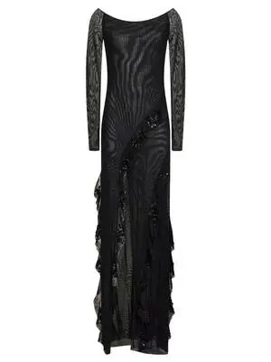 ALINA Sequin-embellished Ruffled Maxi Dress - Black