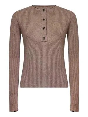 UMA WANG Ribbed Knit Long Sleeve Sweater - Brown