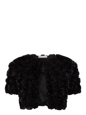 ALINA Taffeta Rose Pattern Cropped Jacket - Black