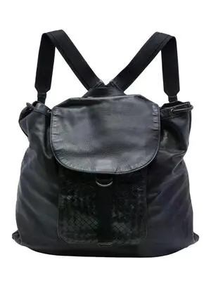 Bottega Veneta Intrecciato Trimmed Leather Backpack - Black