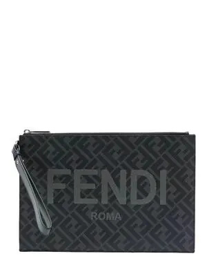 Fendi Zucca Logo Flat Pouch Clutch Bag - Grey