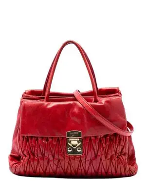 Miu Miu Matelassé Nappa Leather Bauletto Convertible Handbag - Red