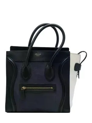 Celine Tricolor Leather Luggage Tote Bag - Blue