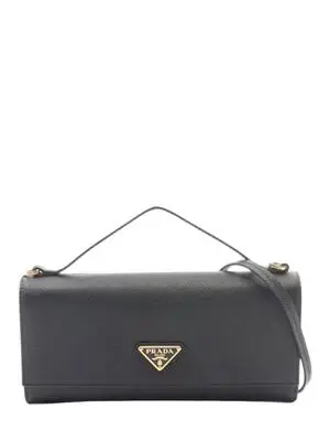 Prada Saffiano Leather Triangle Logo Handbag - Black