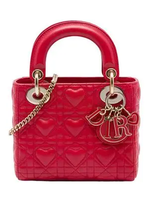 Dior Lady Quilted Lambskin Heart Satchel - Red