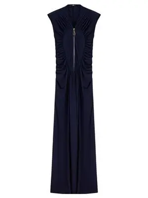 NOCTURNE Zip-front Draped Maxi Dress - Blue
