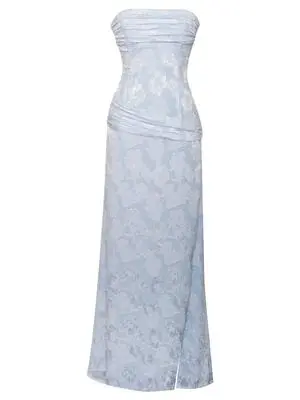 MISS CIRCLE NEW YORK Jacquard Textured High Slit Maxi Dress - Blue