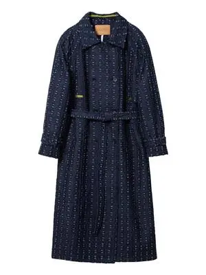 JAKKE Milla Distressed Denim Trench Coat - Blue