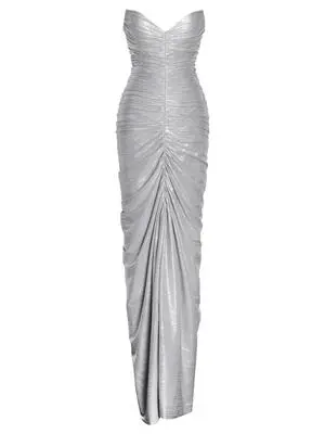 MISS CIRCLE NEW YORK Sable Ruched Glitter Mermaid Gown - Silver