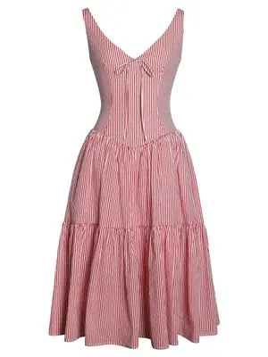 MISS CIRCLE NEW YORK Oceana Candy Stripe Drop Waist Midi Dress - Red