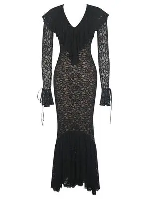 MISS CIRCLE NEW YORK Parisa Lace Ruffled Mermaid Maxi Dress - Black