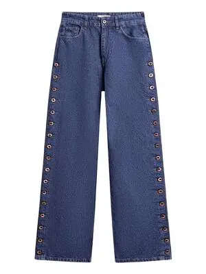 NOCTURNE Eyelet Detail Wide-leg Denim Trousers - Blue