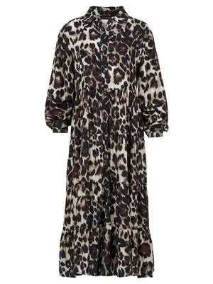 CONQUISTA Animal Print Tiered Maxi Dress With Button Detail - Brown
