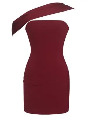 MISS CIRCLE NEW YORK Ovelia Crimson Satin Ribbon Strapless Mini Dress - Red