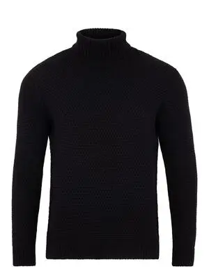 PAUL JAMES KNITWEAR Fitted Submariner Roll Neck Merino Wool Jumper - Black