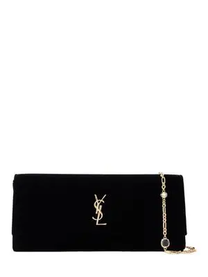 Saint Laurent Kate Velour Logo Chain Clutch - Black