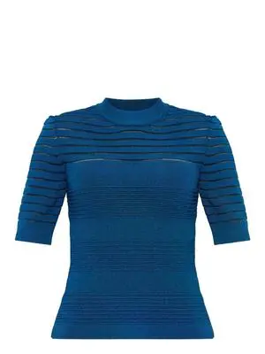 Balmain Sheer Panelled Lion-head Button Top - Blue