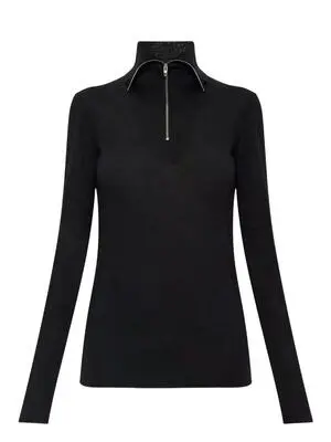 JIL SANDER Quarter-zip Turtleneck Long Sleeve Top - Black