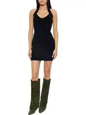 Balmain Jacquard Halterneck Mini Dress - Black
