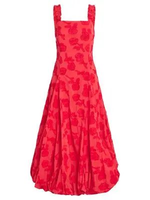 GANNI Floral Bubble-hem Midi Dress - Red