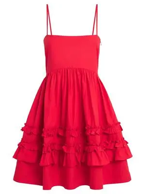 GANNI Cotton Ruffled Mini Dress - Red