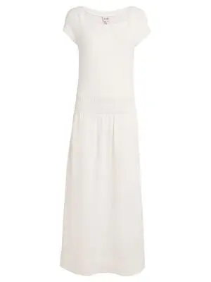 ME+EM Mixed Media Maxi Dress With Square Neckline - Beige