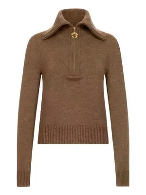 Oscar De La Renta Double-collar Quarter-zip Cropped Sweater - Brown
