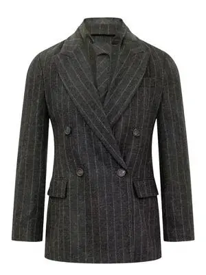 Brunello Cucinelli Pinstripe Double-breasted Jacket - Grey