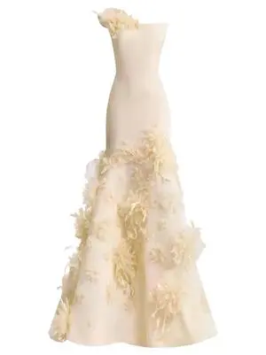 GEMY MAALOUF Strapless Floral Appliqué Mermaid Gown - Neutrals
