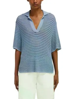 FERRAGAMO Open Knit Polo Shirt - Blue