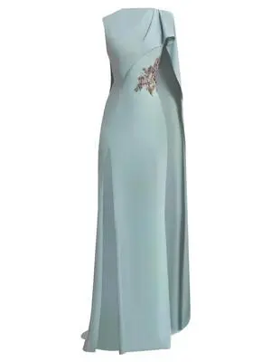 GEMY MAALOUF Beaded Cape Draped Floor-length Gown - Blue